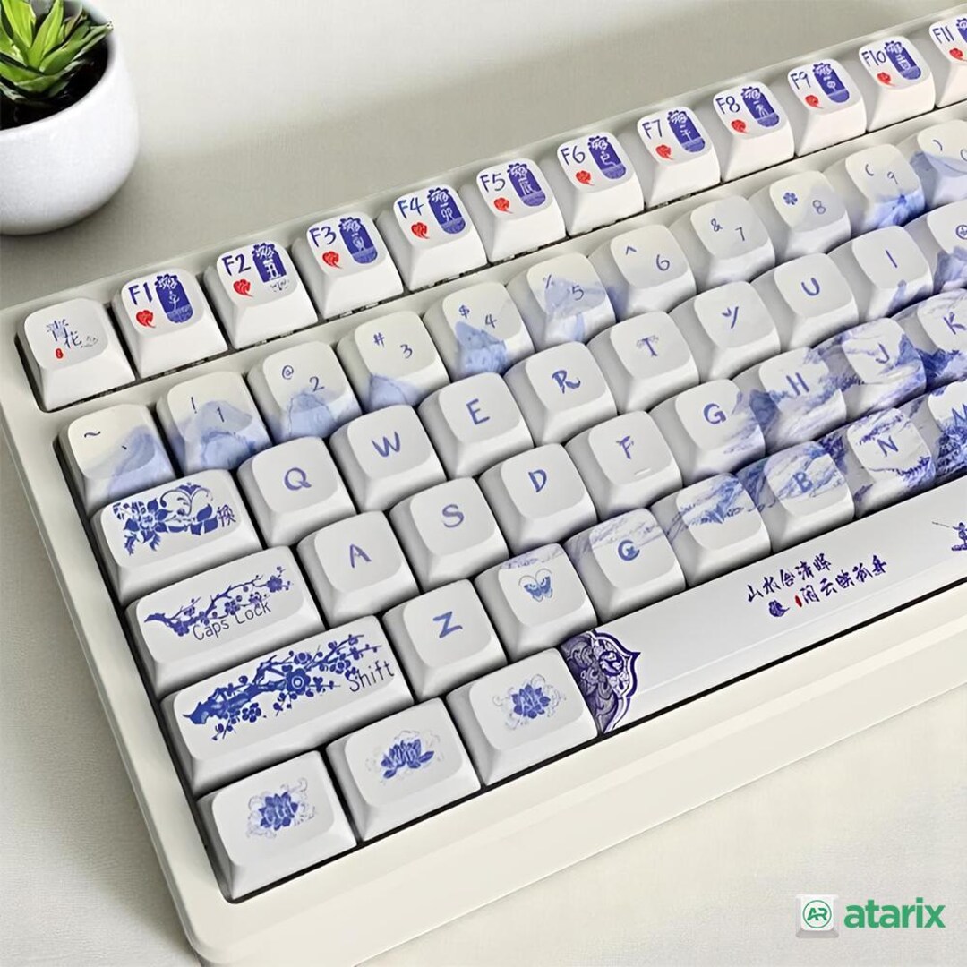 Blue Chinese Aesthetic Keycap Set Mechanical Keyboard Keycaps Handmade ...