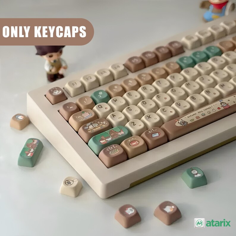 131 Keys Cute Cartoon Keycap Set, Khaki Keycaps, XOA Profile Keycaps ...