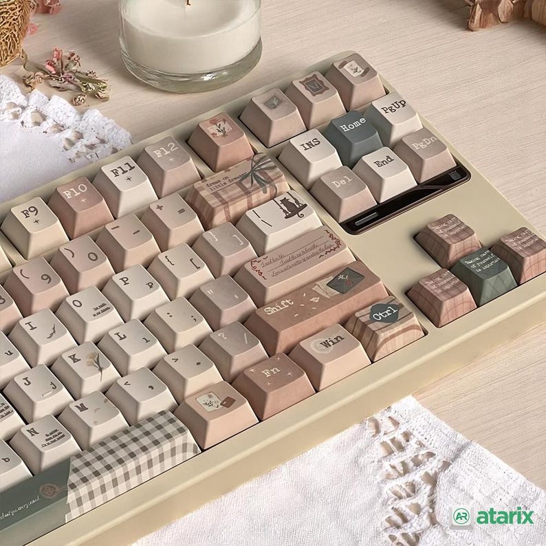 Pastel Green Beige PBT Keycap Set: Custom Mechanical Keyboard Artisan ...