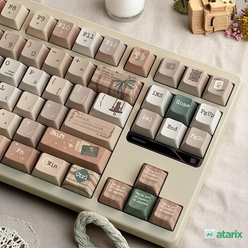 Pastel Green Beige PBT Keycap Set: Custom Mechanical Keyboard Artisan ...