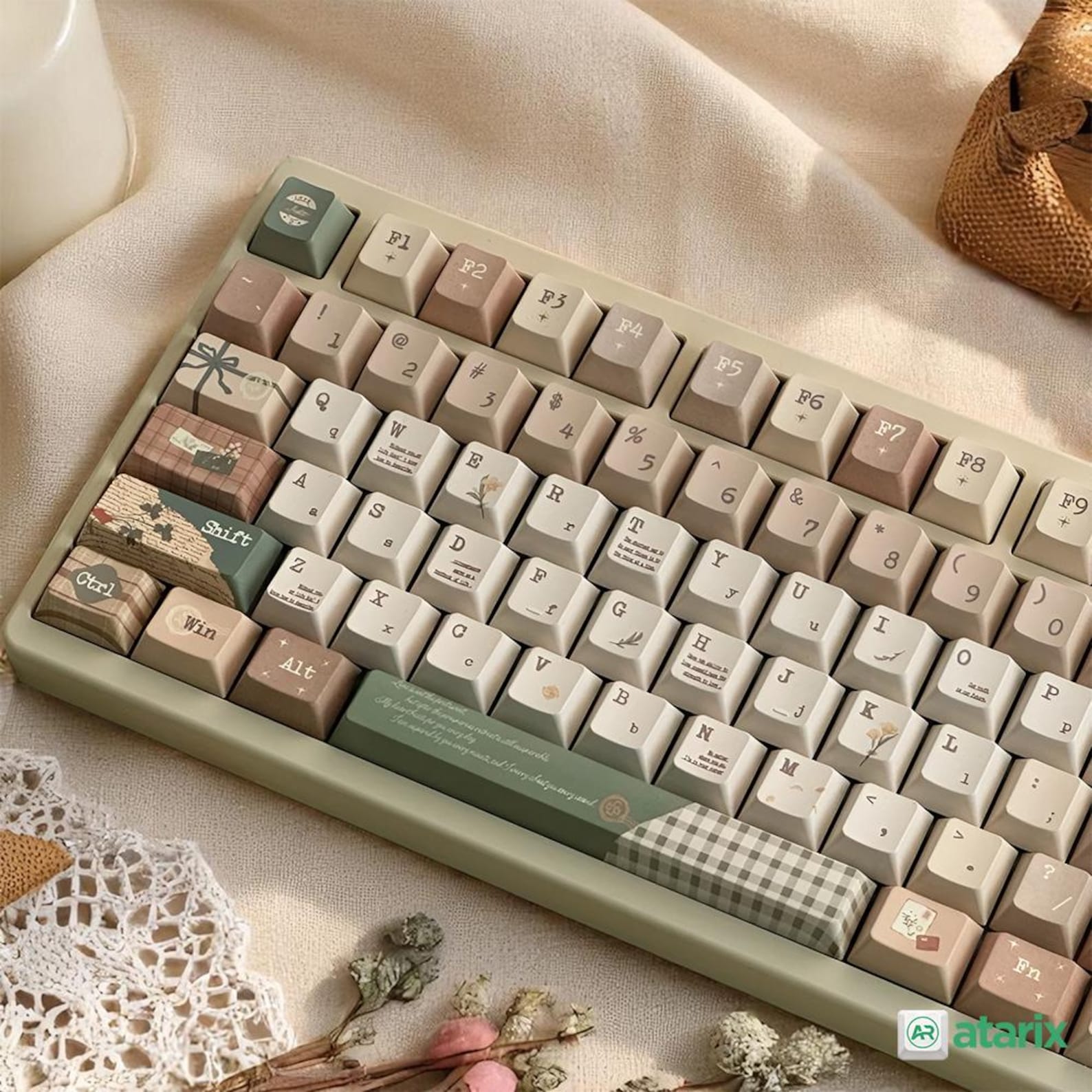 Pastel Green Beige PBT Keycap Set: Custom Mechanical Keyboard Artisan ...