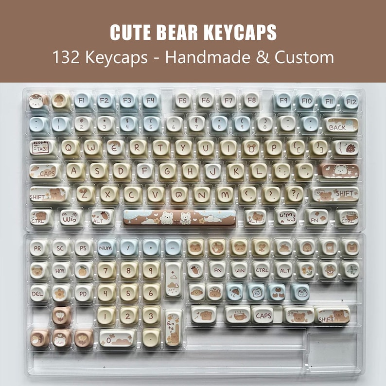 Cute Bear Keycap Set – 132 PBT Custom Keycaps for Mechanical Keyboard ...
