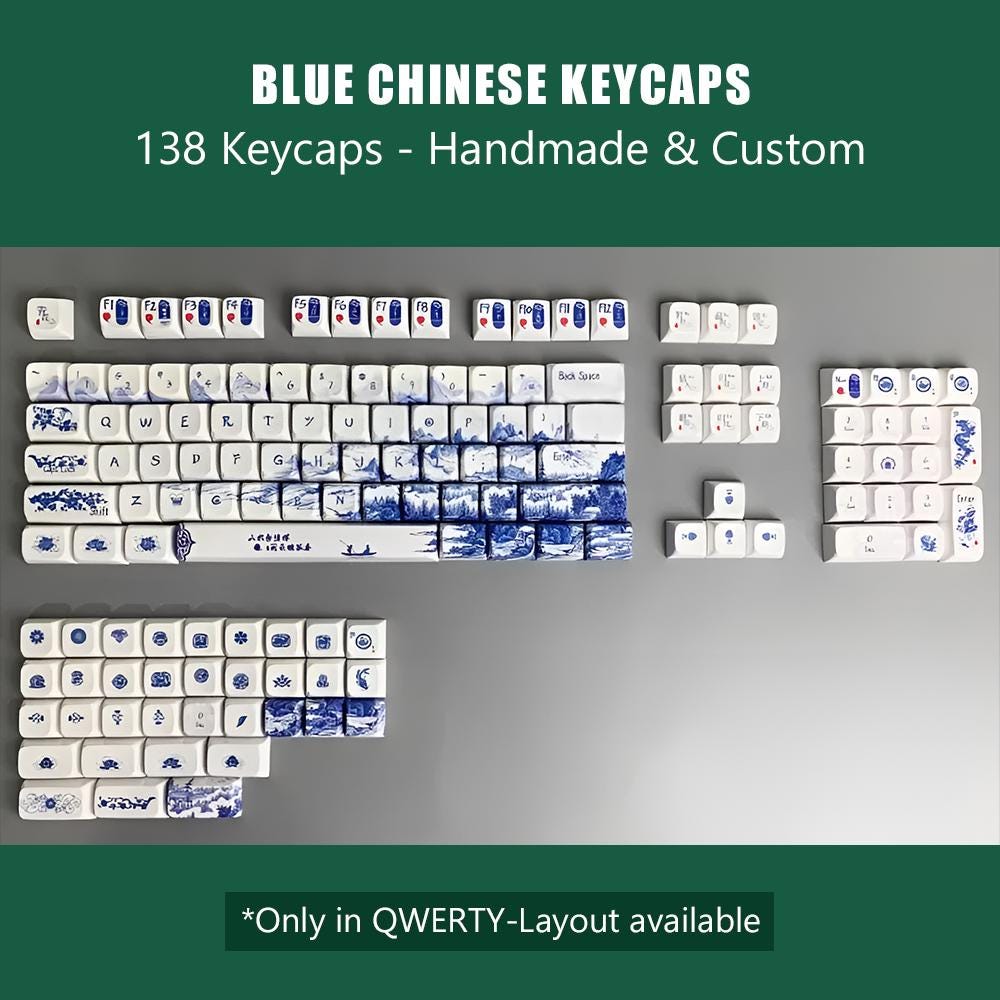 Blue Chinese Aesthetic Keycap Set Mechanical Keyboard Keycaps Handmade ...