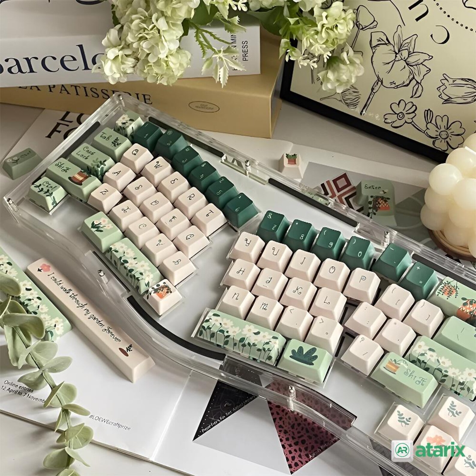 144 Keys Fresh Daisy Keycap Set, Green Plants Keycaps, Cherry Profile ...