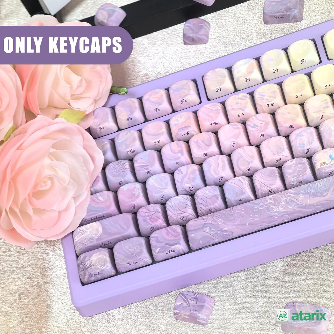 Mermaid Fall Theme Purple Keycap Set – 137 PBT Custom Keycaps for ...