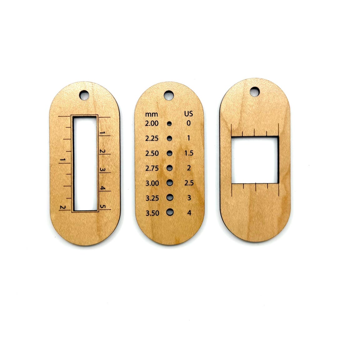 Simple Sock Knitters Tools, Wood Finish - Needle Gauge, Ruler, 1-inch ...