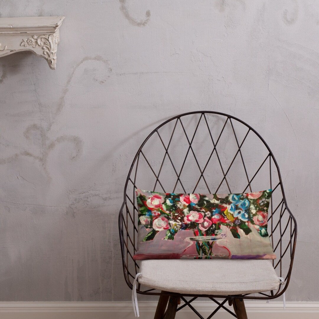 Pink Roses Pillow Shambly Style Cottagecore Cushion Lumbar Style ...