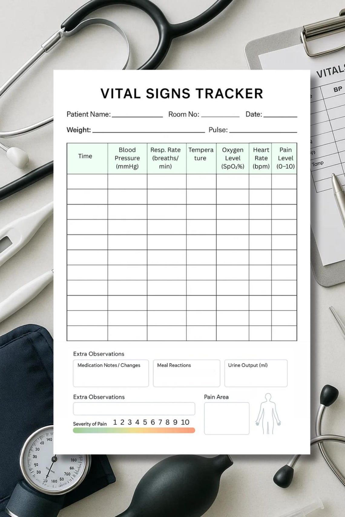 Vital Sign Sheet Printable, Editable Vital Signs Report Sheet, Nursing ...