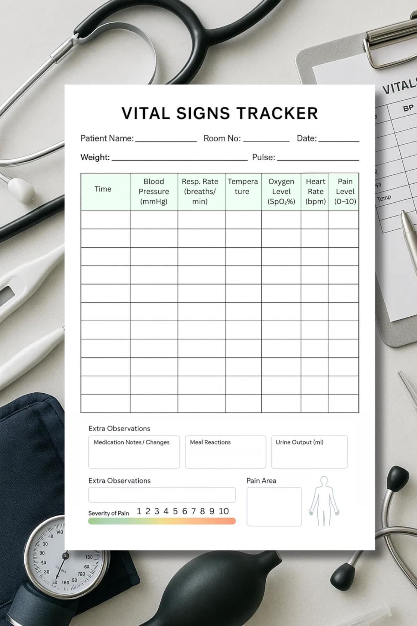 Vital Sign Sheet Printable, Editable Vital Signs Report Sheet, Nursing ...