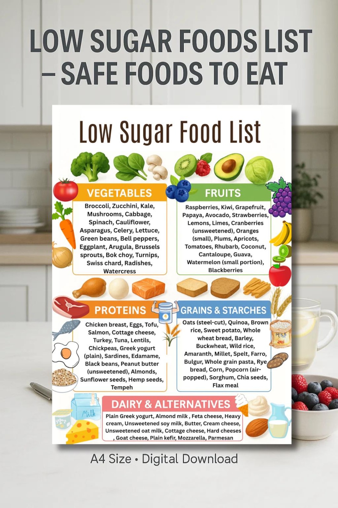 Low Sugar Food List for Diabetics, Low Sugar Foods Chart, Diabetic Food ...