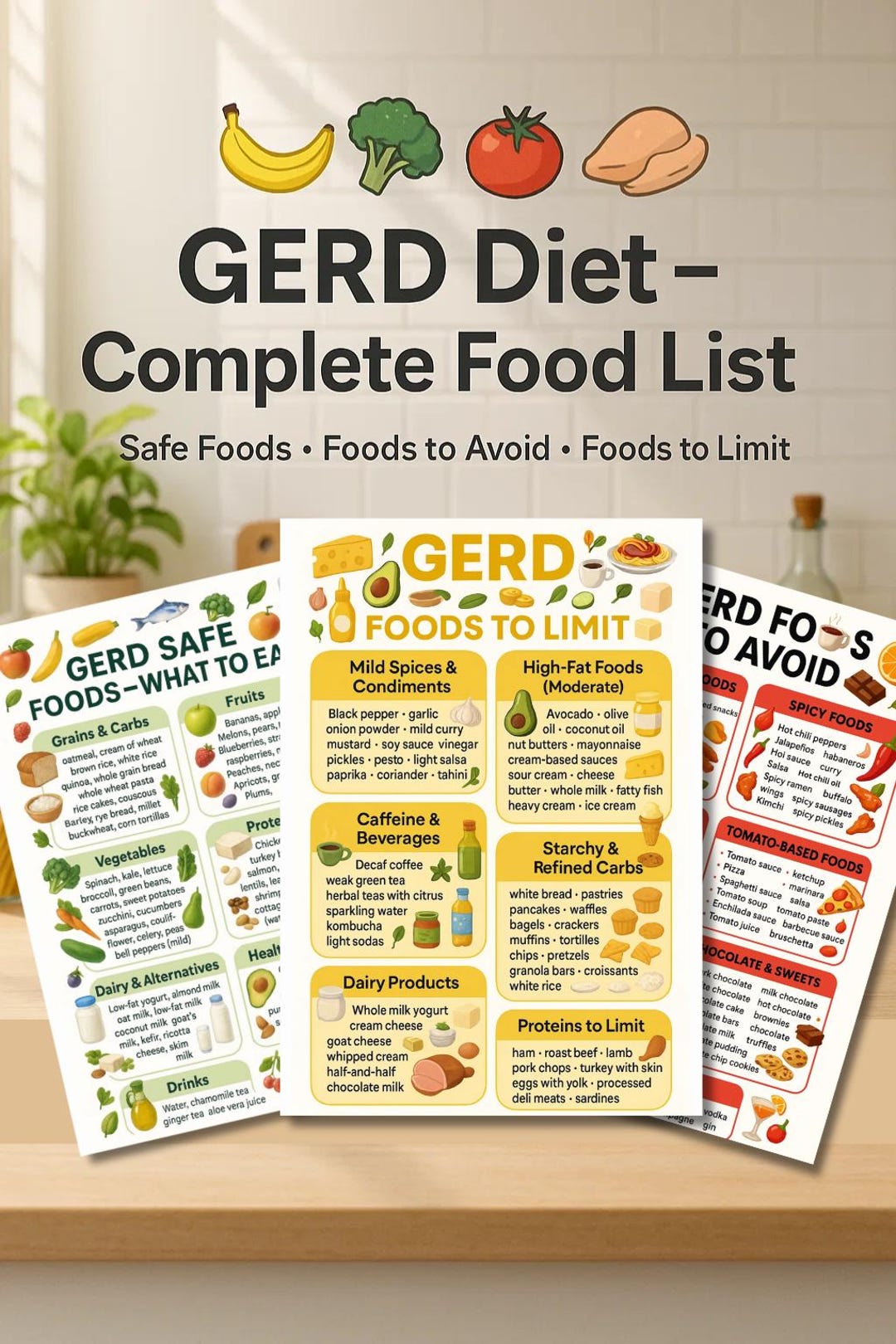 GERD Diet Food List Guide, Acid Reflux Relief Meal Planner, Food List ...