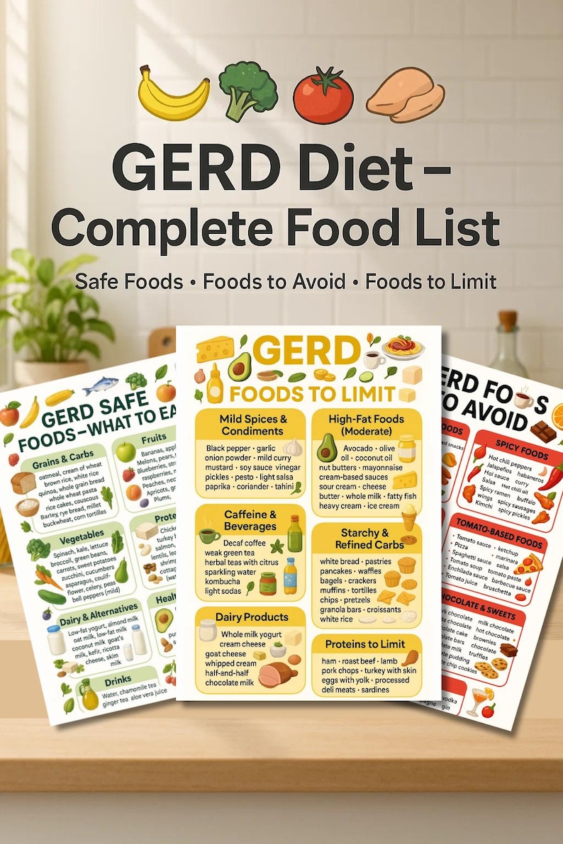 GERD Diet Food List Guide, Acid Reflux Relief Meal Planner, Food List ...