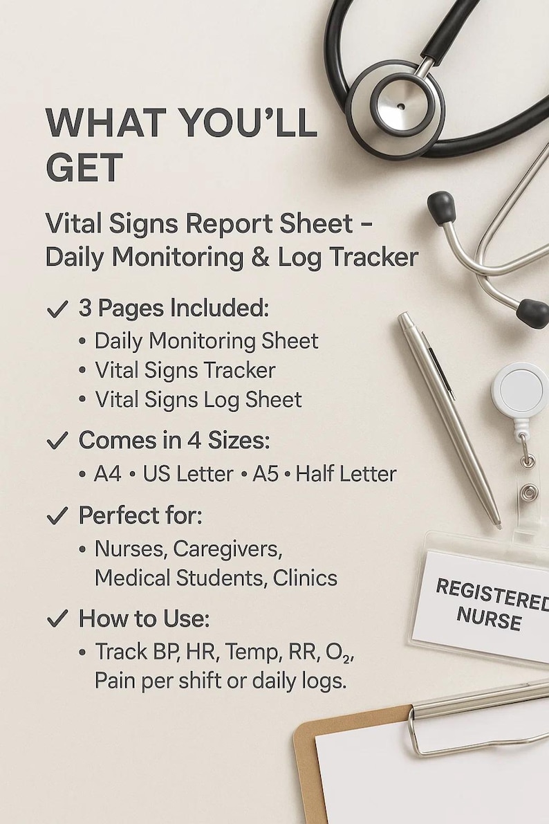 Vital Sign Sheet Printable, Editable Vital Signs Report Sheet, Nursing ...