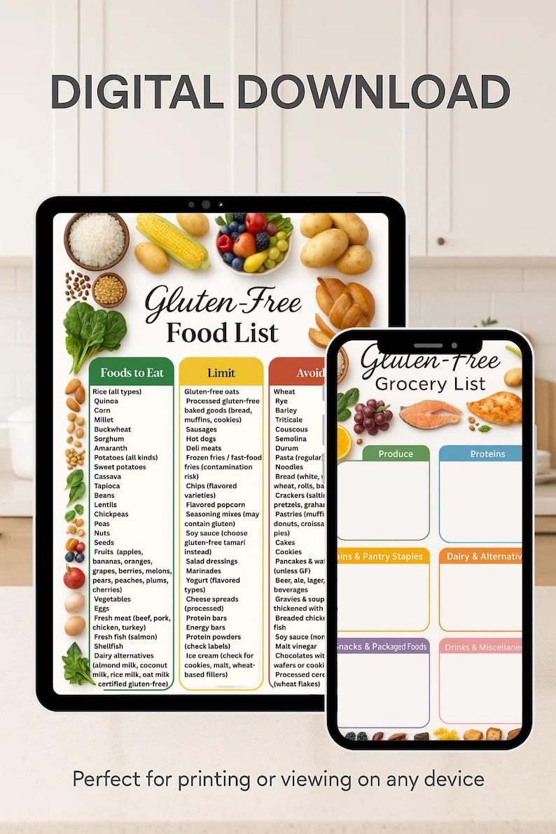 Gluten Free Food List & Meal Planner, Printable Grocery Shopping Guide ...
