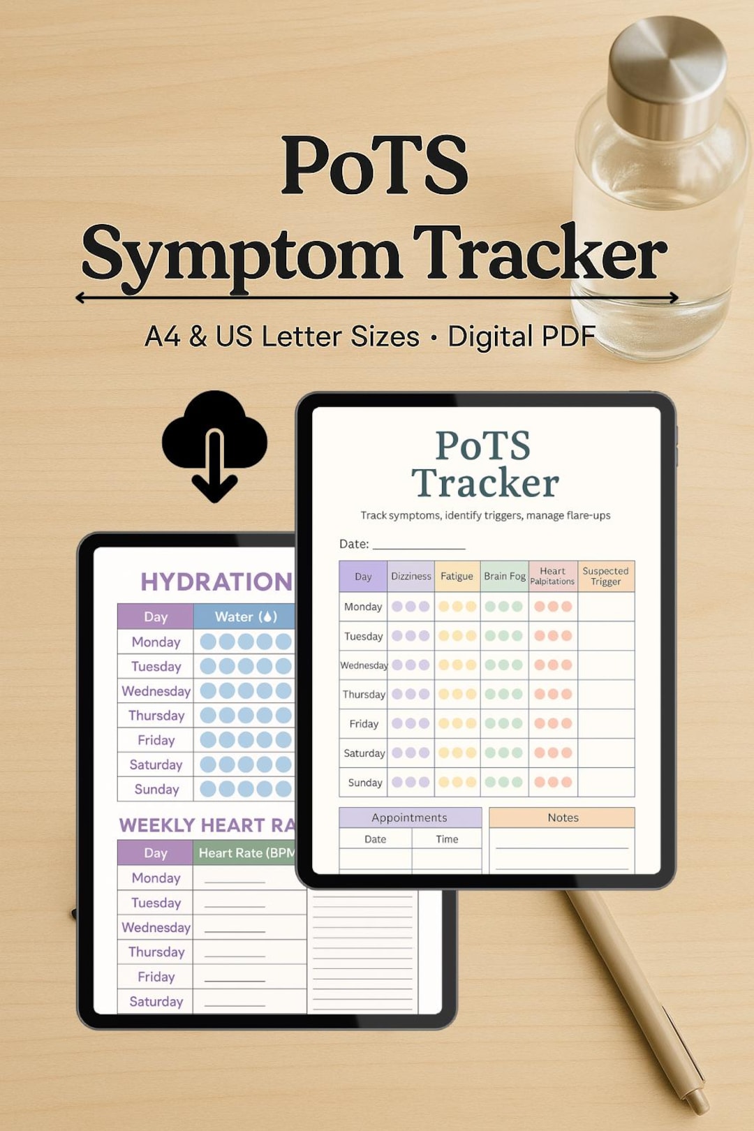 Pots Symptom Tracker Printable Hydration, Salt & Heart Rate Log ...