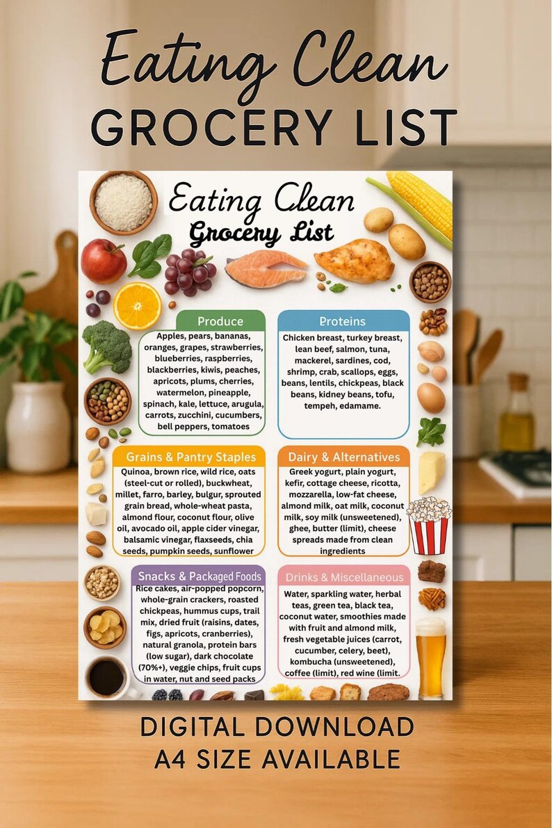 Clean Eating Food List & Meal Plan Printable – Whole Food Chart for ...