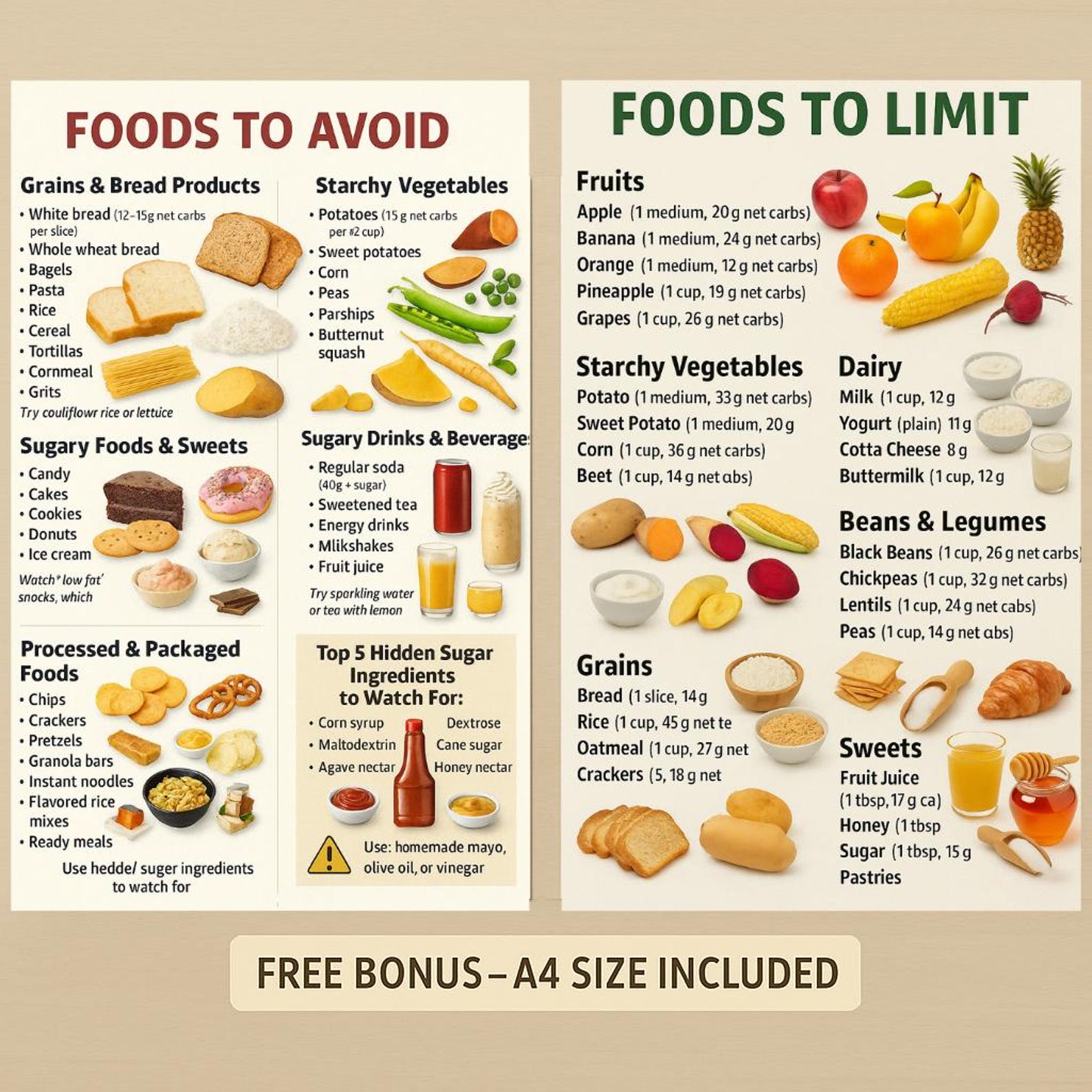 Low Carb Food List Printable Bundle/includes Foods to Avoid & Foods to ...