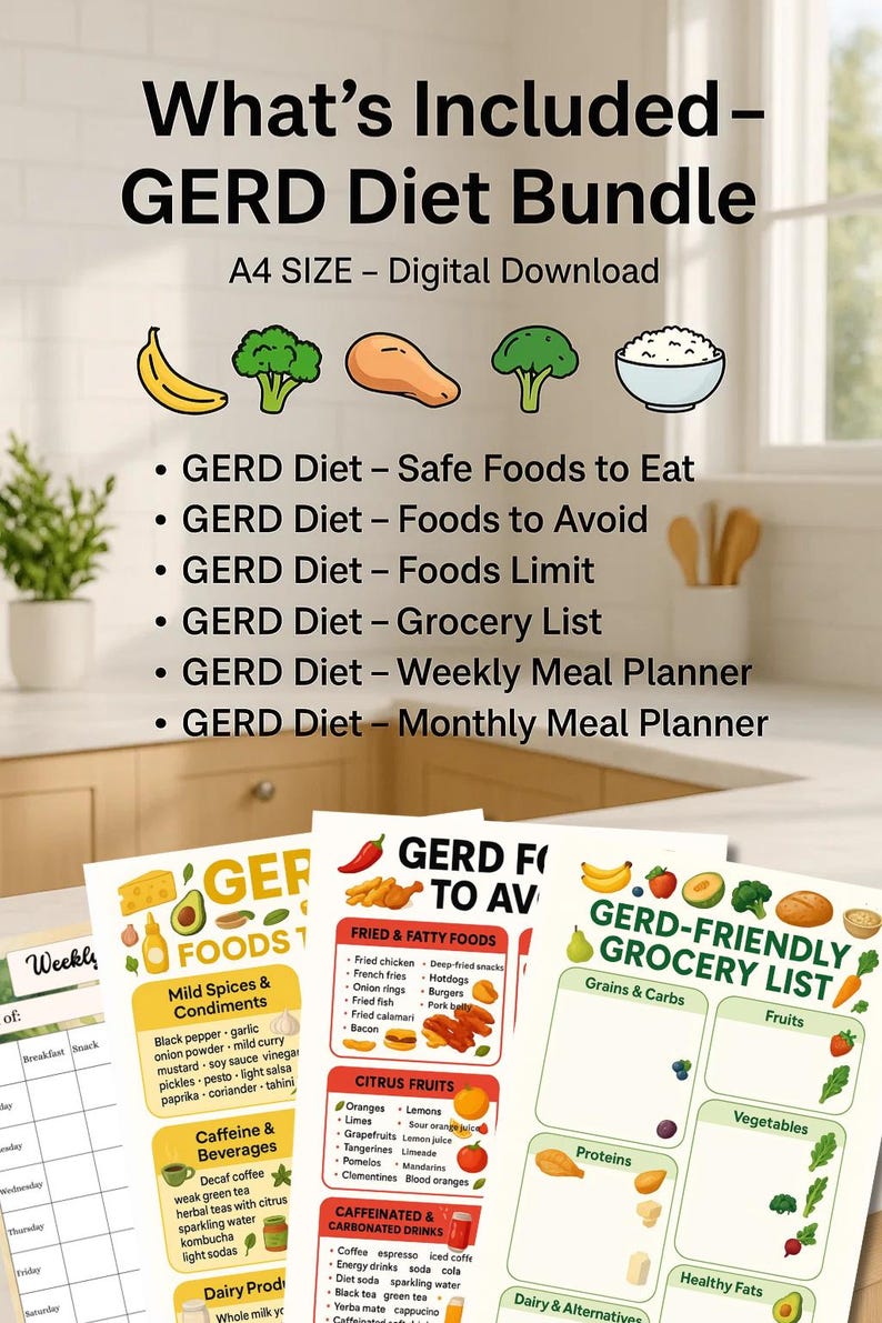 GERD Diet Food List Guide, Acid Reflux Relief Meal Planner, Food List ...