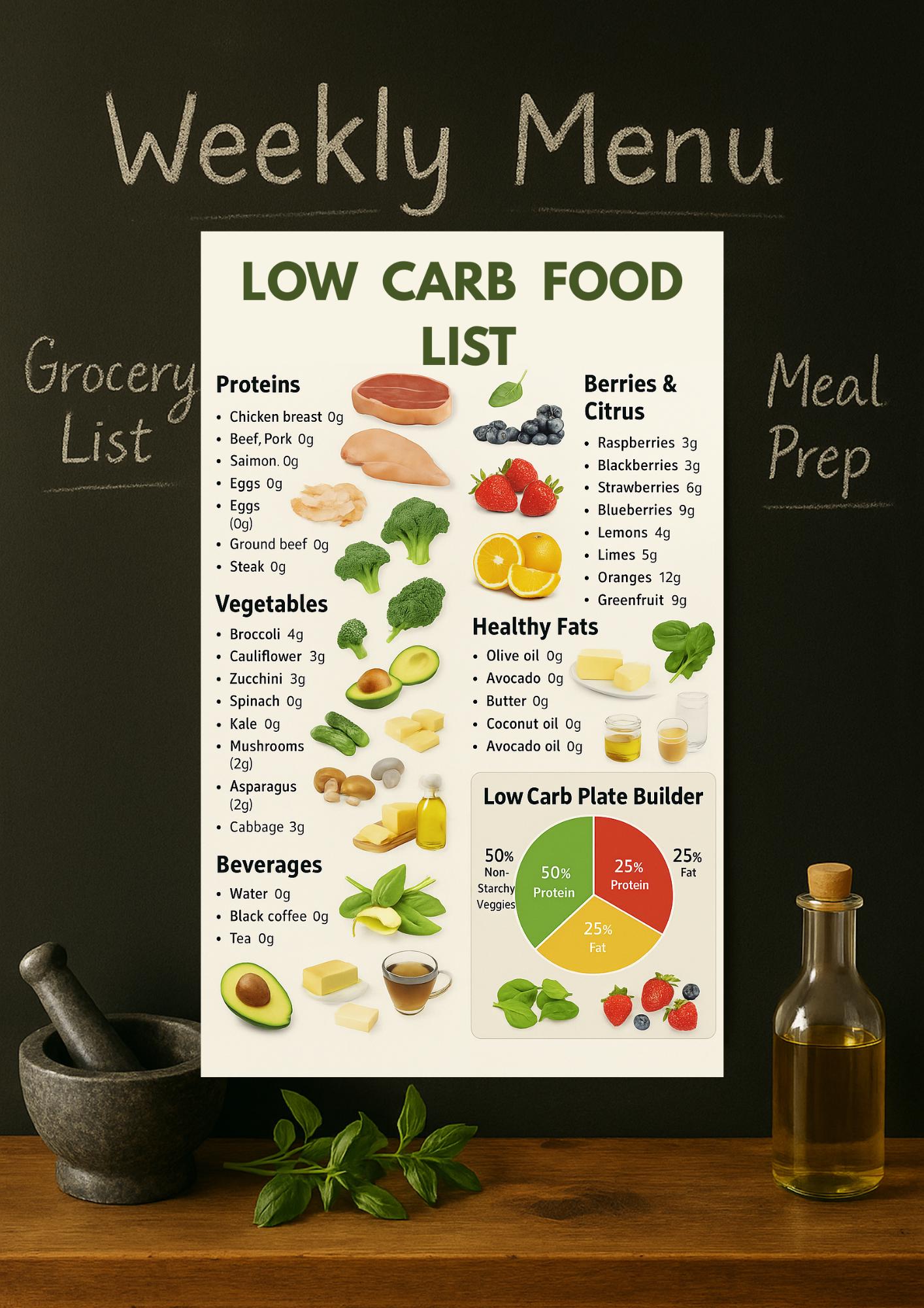 Low Carb Food List Printable Bundle/includes Foods to Avoid & Foods to ...