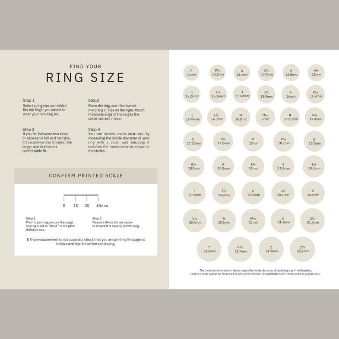 Printable Ring Size Chart UK Australia | A4 Digital Ring Sizer PDF ...