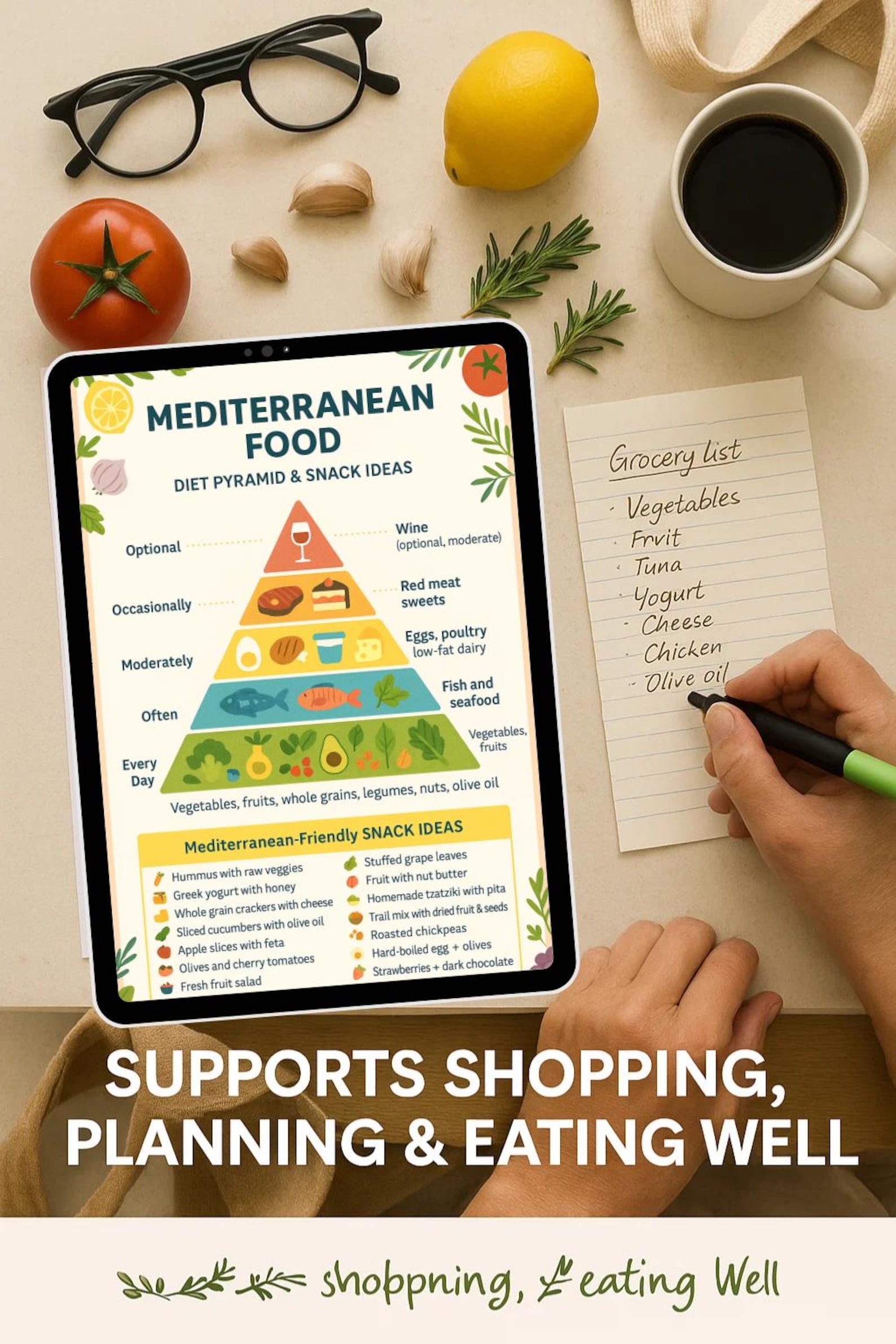 Mediterranean Diet Pyramid & Food List – Visual Eating Guide Chart With ...