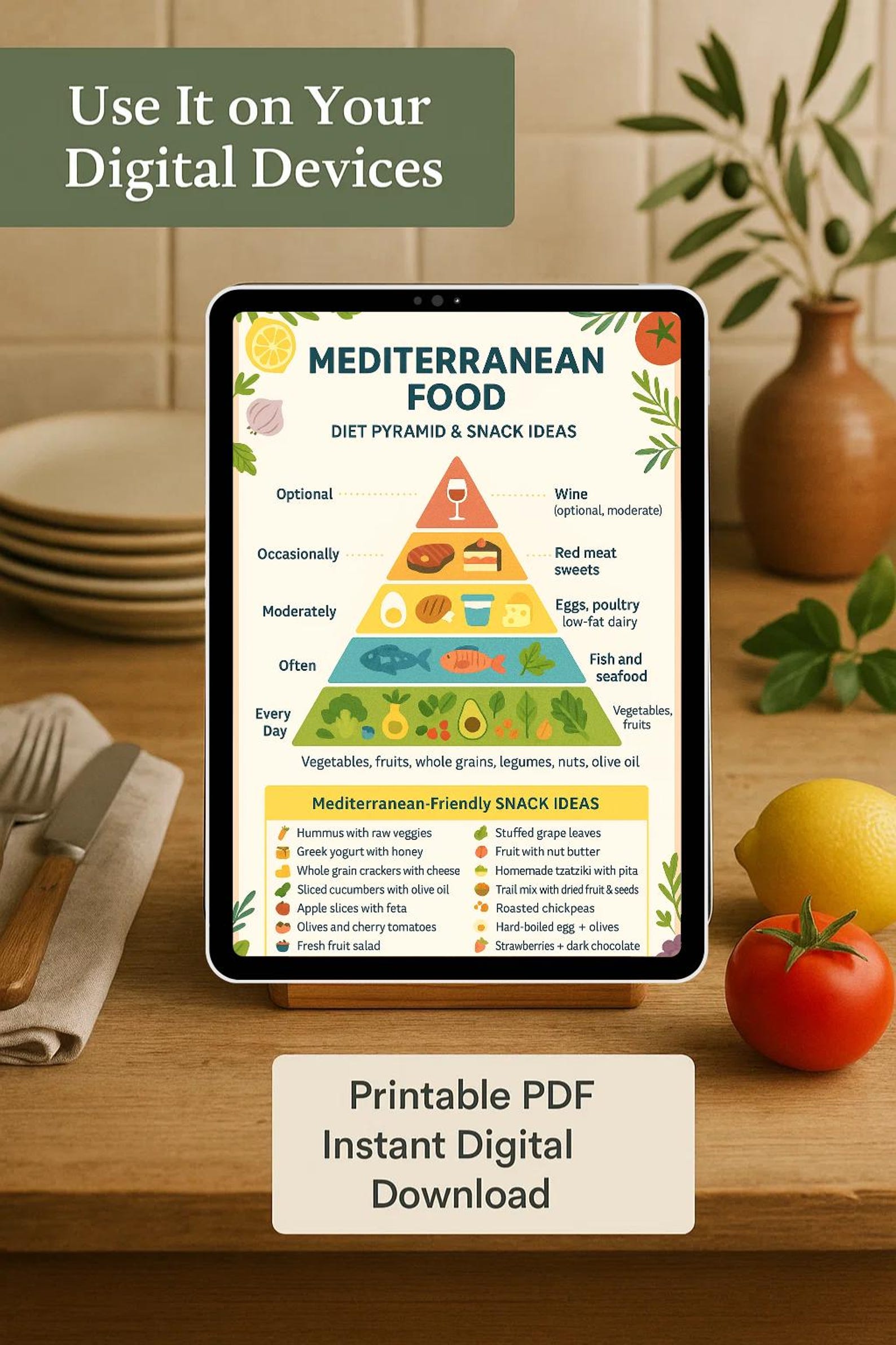 Mediterranean Diet Pyramid & Food List – Visual Eating Guide Chart With ...