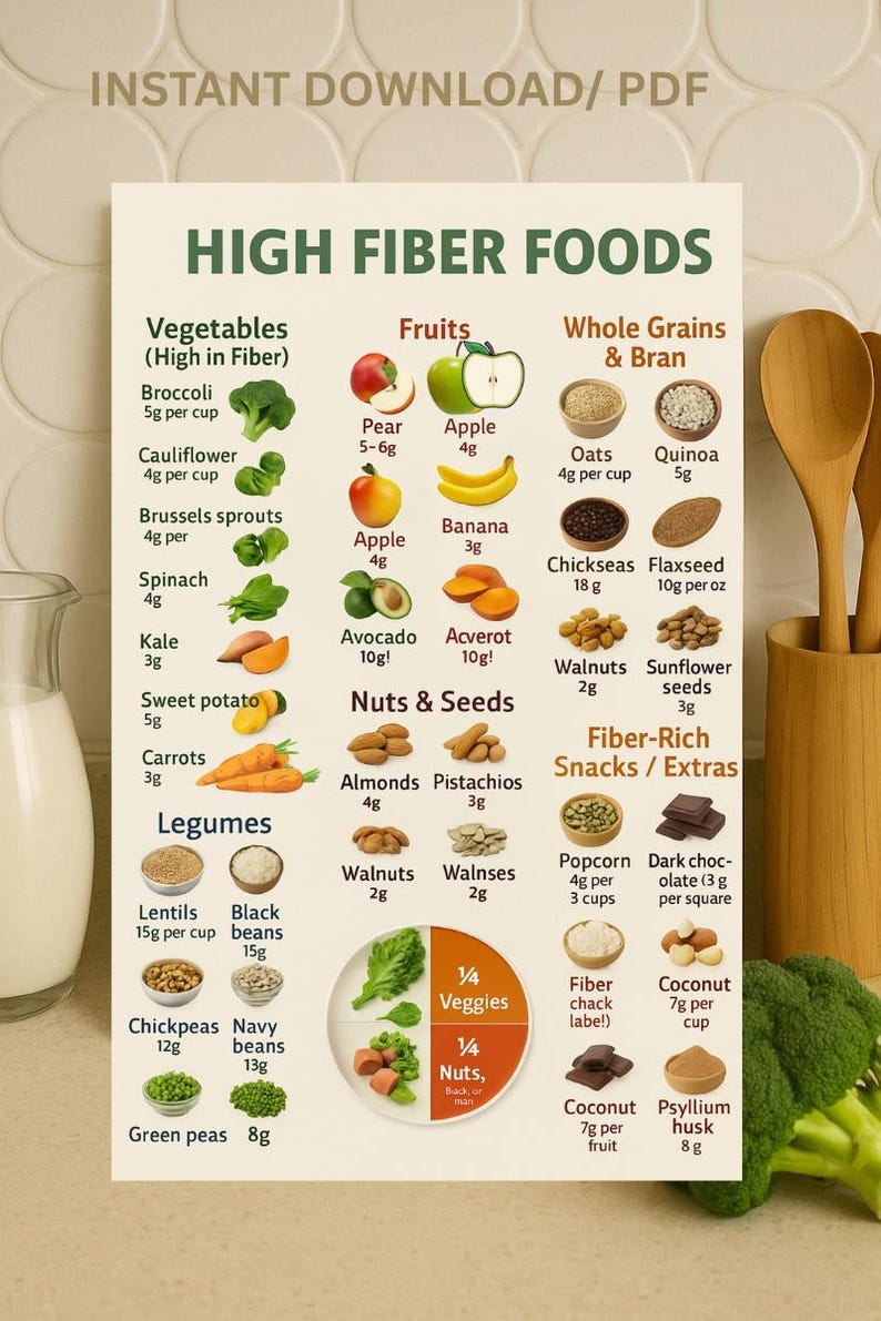 High Fiber Food List & Meal Planner | Printable Nutrition Guide ...