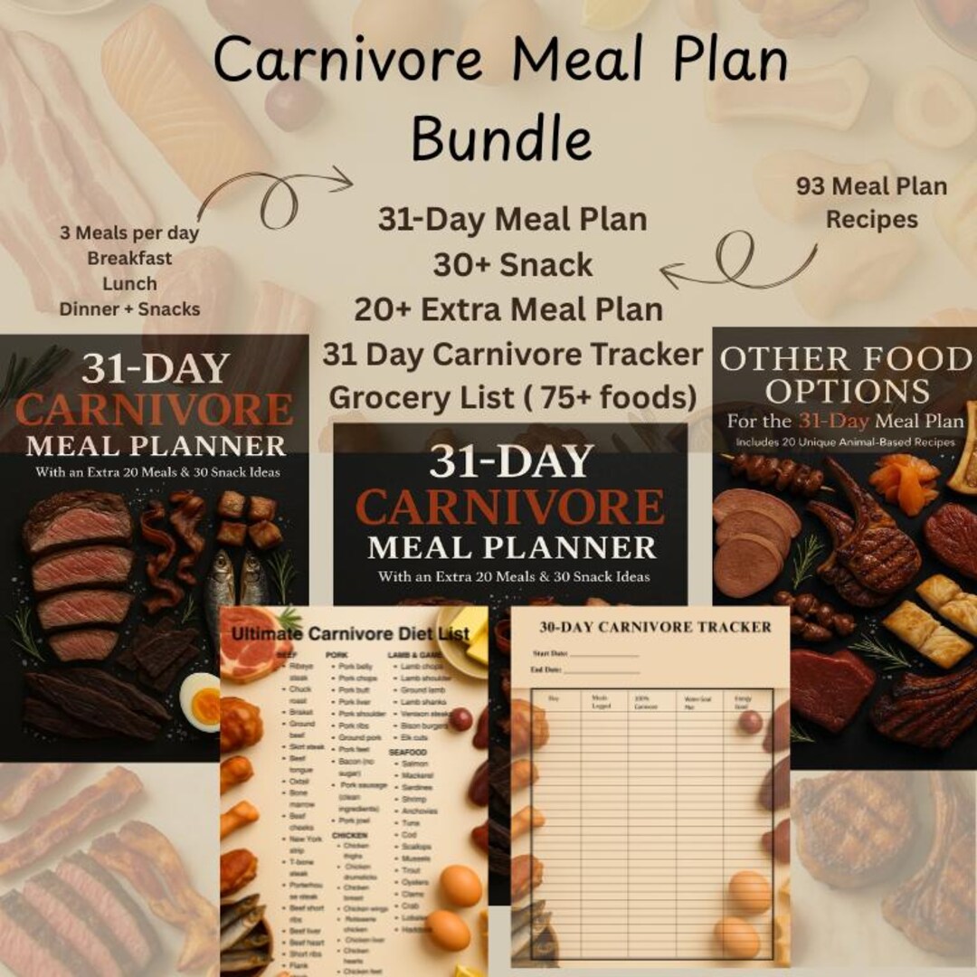 Ultimate Carnivore Meal Plan Bundle | 93 Meal Plan Recipes + 31-day Tracker + Grocery List ...