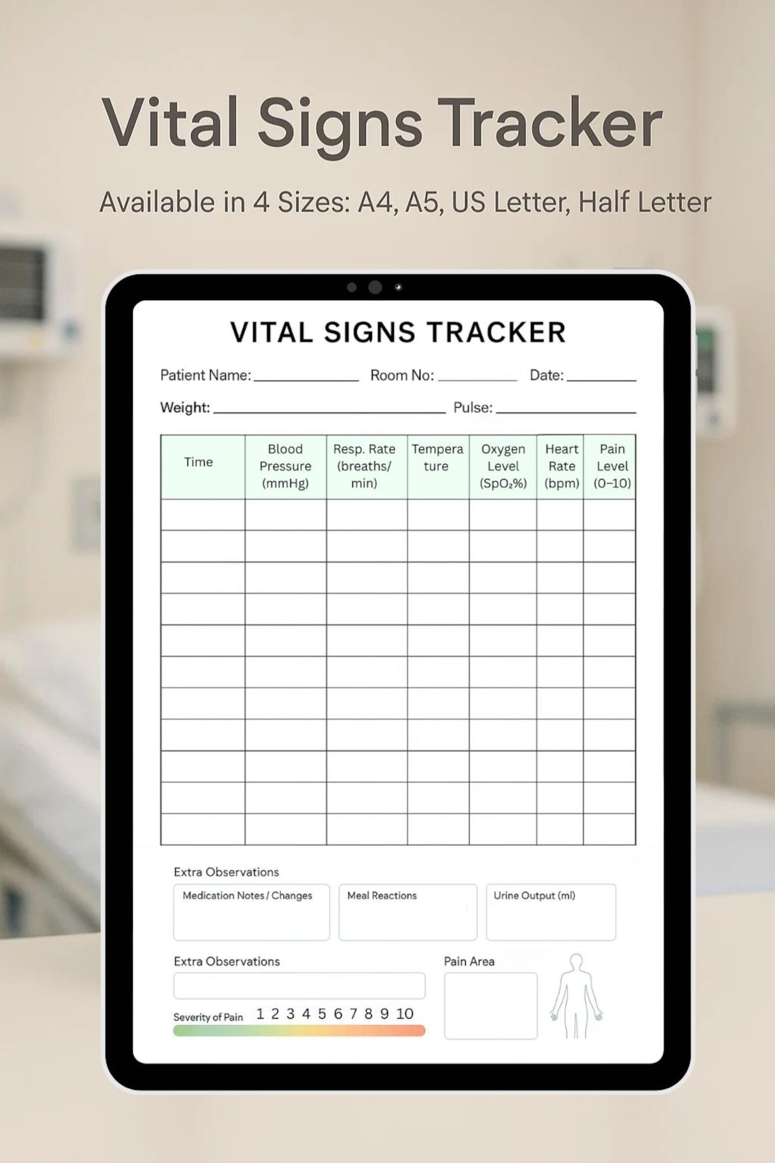 Vital Sign Sheet Printable, Editable Vital Signs Report Sheet, Nursing ...