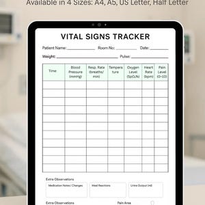 Vital Sign Sheet Printable, Editable Vital Signs Report Sheet, Nursing ...