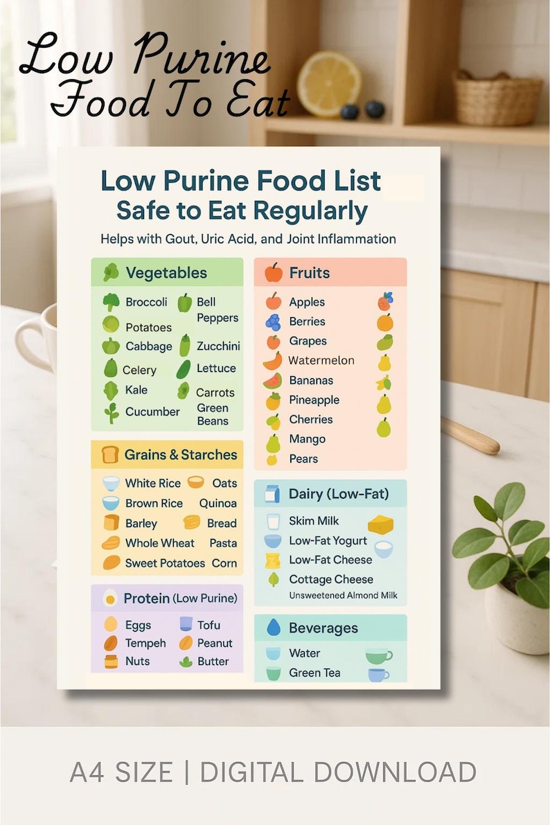 Low Purine Food List Printable, Gout Diet Meal Plan for Gout Relief ...