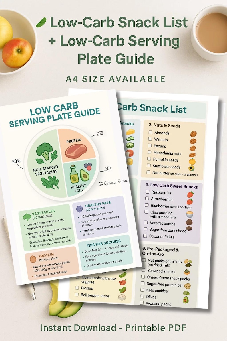 Low Carb Meal Planner | Printable Low Carb Diet Food List & Tracker for ...