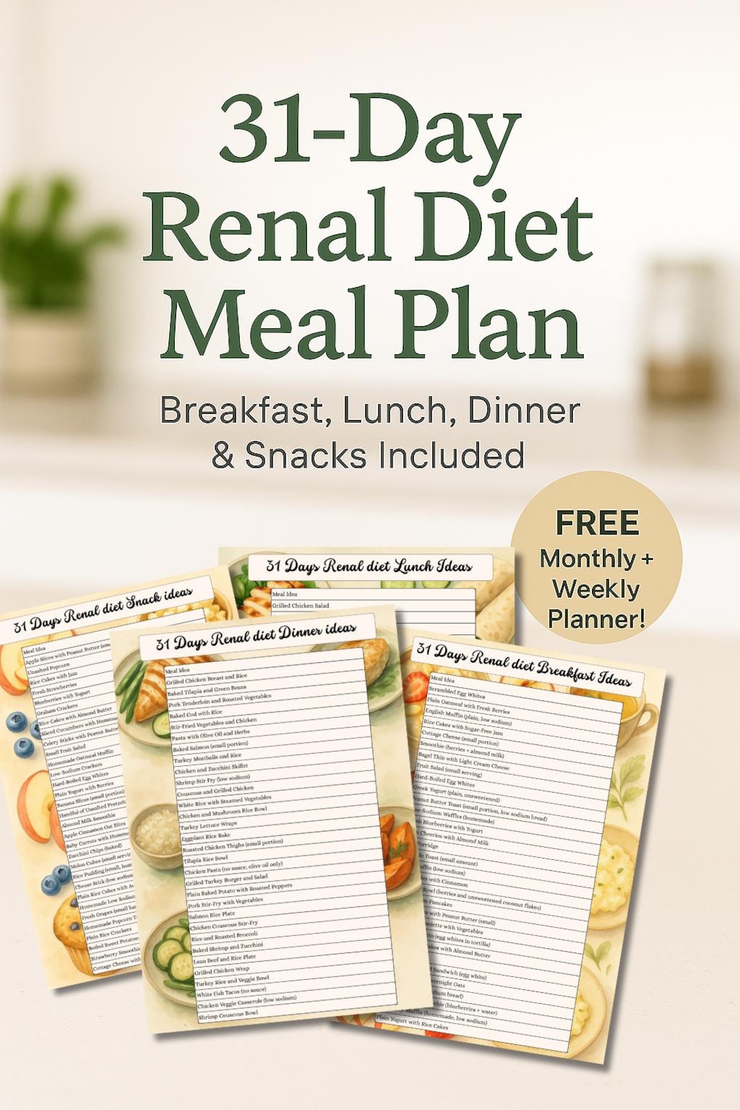 31-day Renal Diet Meal Plan, Designed for Kidney Disease Management and ...