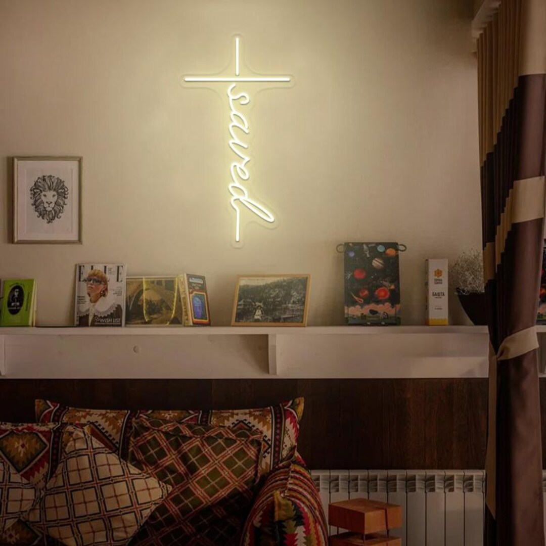 Jesus Saved Cross Neon Sign,jesus Wall Hanging Sign,,religious Wall Art ...