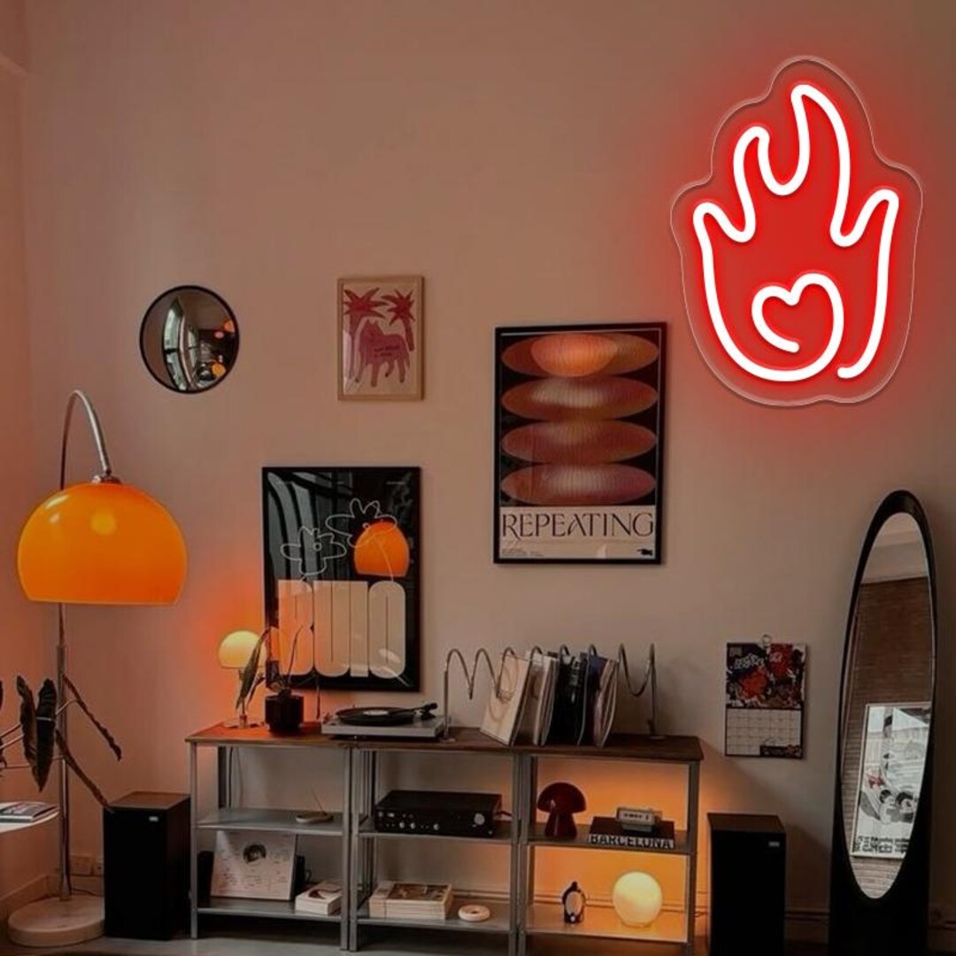 Cute Fire Heart Neon Sign,flame Shaped Neon Wall Art Decor,kids Room ...