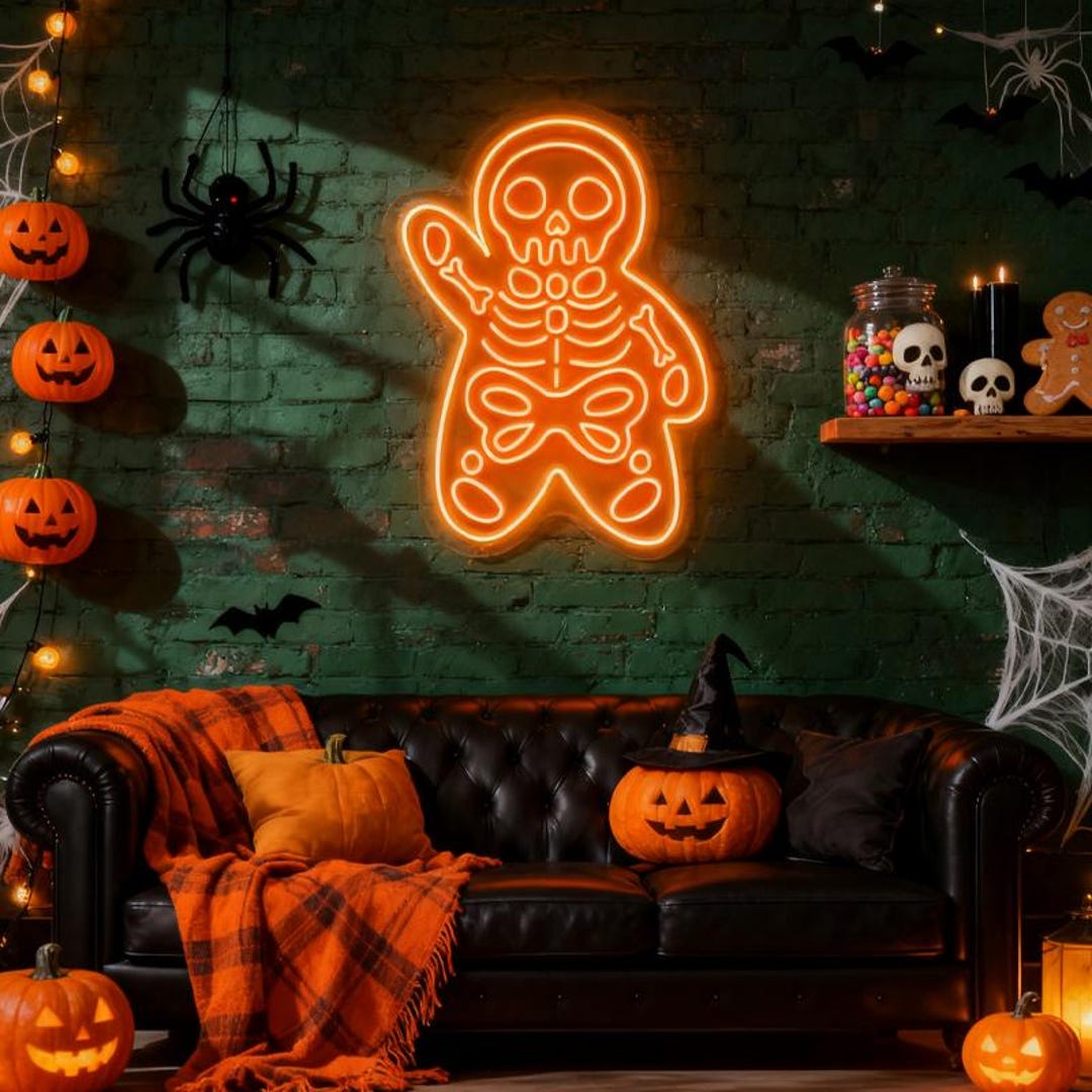 Goth Skeleton Gingerdead Man Neon Sign,ginger Dead Spooky Decor ...