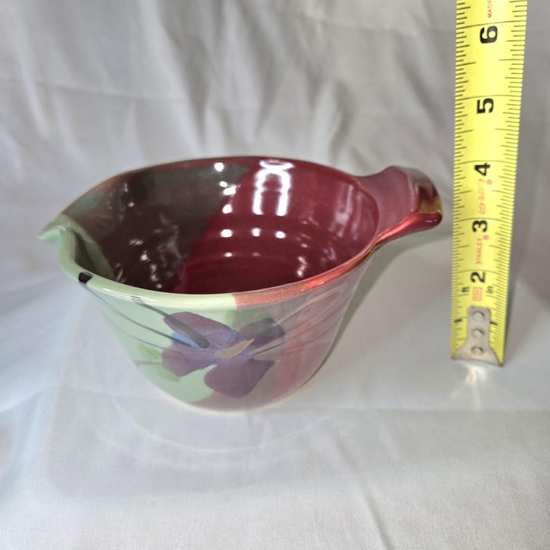 Follette Pottery Bowl-spouted,handle-handpainted Floral-signed by Kent ...