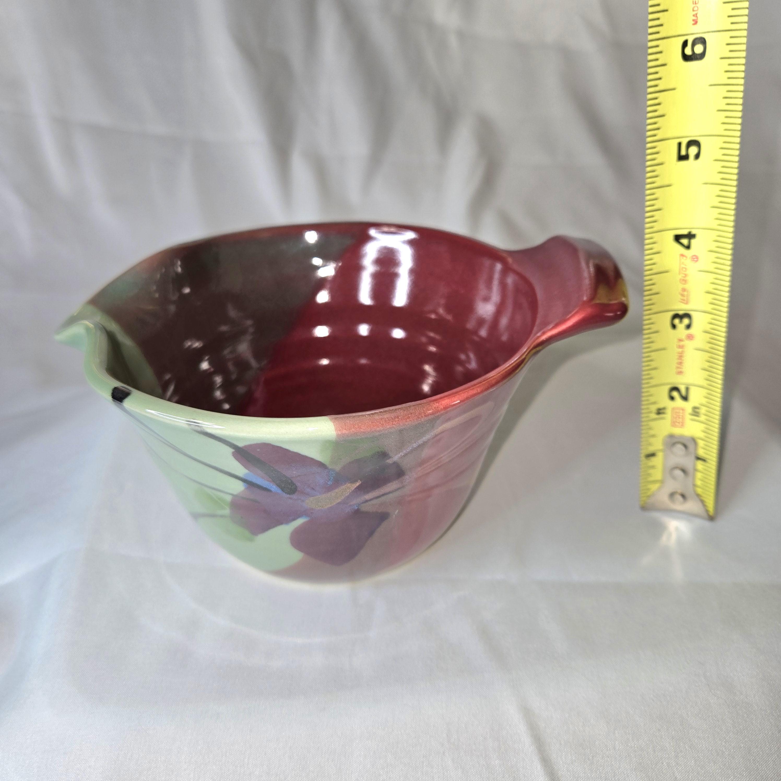Follette Pottery Bowl-spouted,handle-handpainted Floral-signed by Kent ...