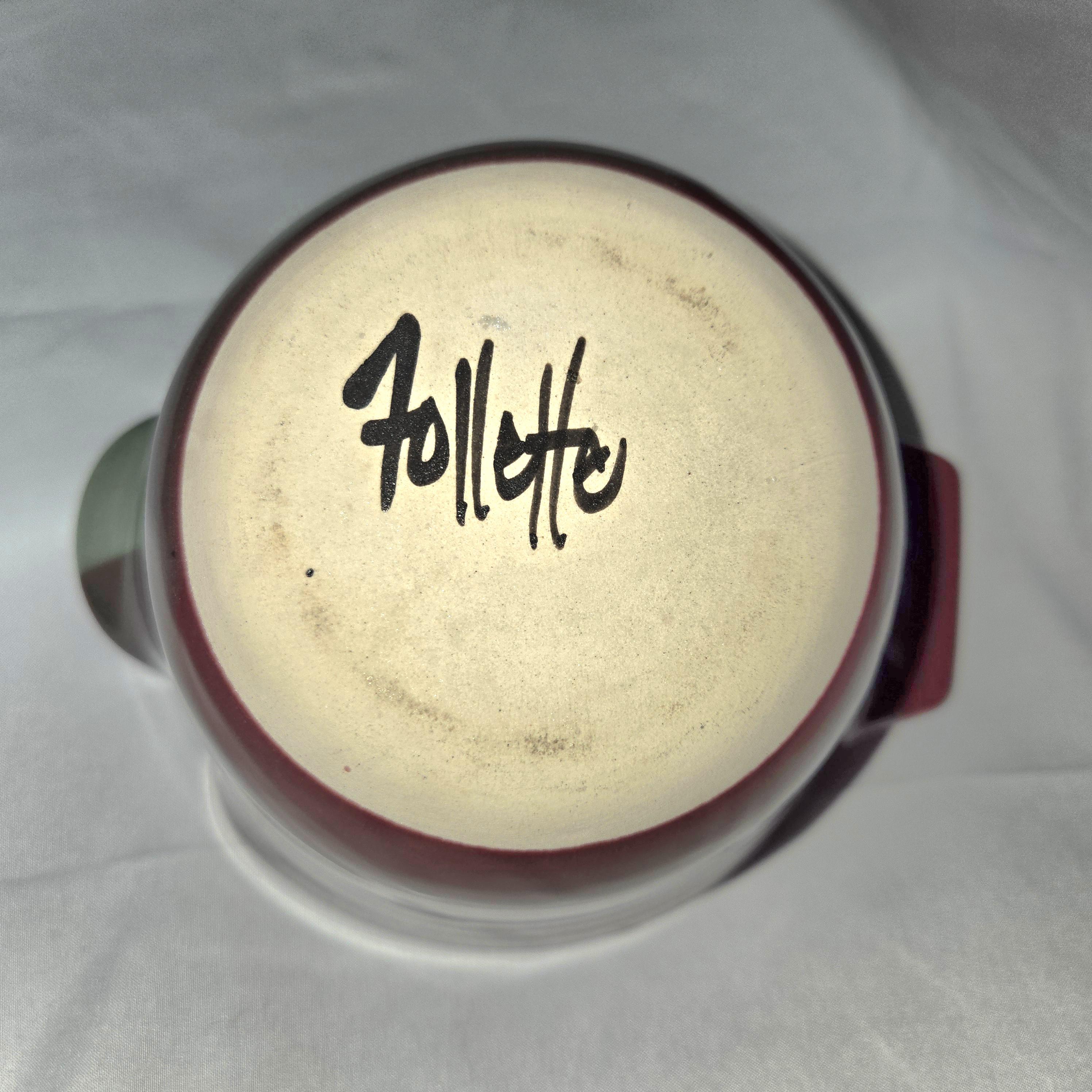 Follette Pottery Bowl-spouted,handle-handpainted Floral-signed by Kent ...