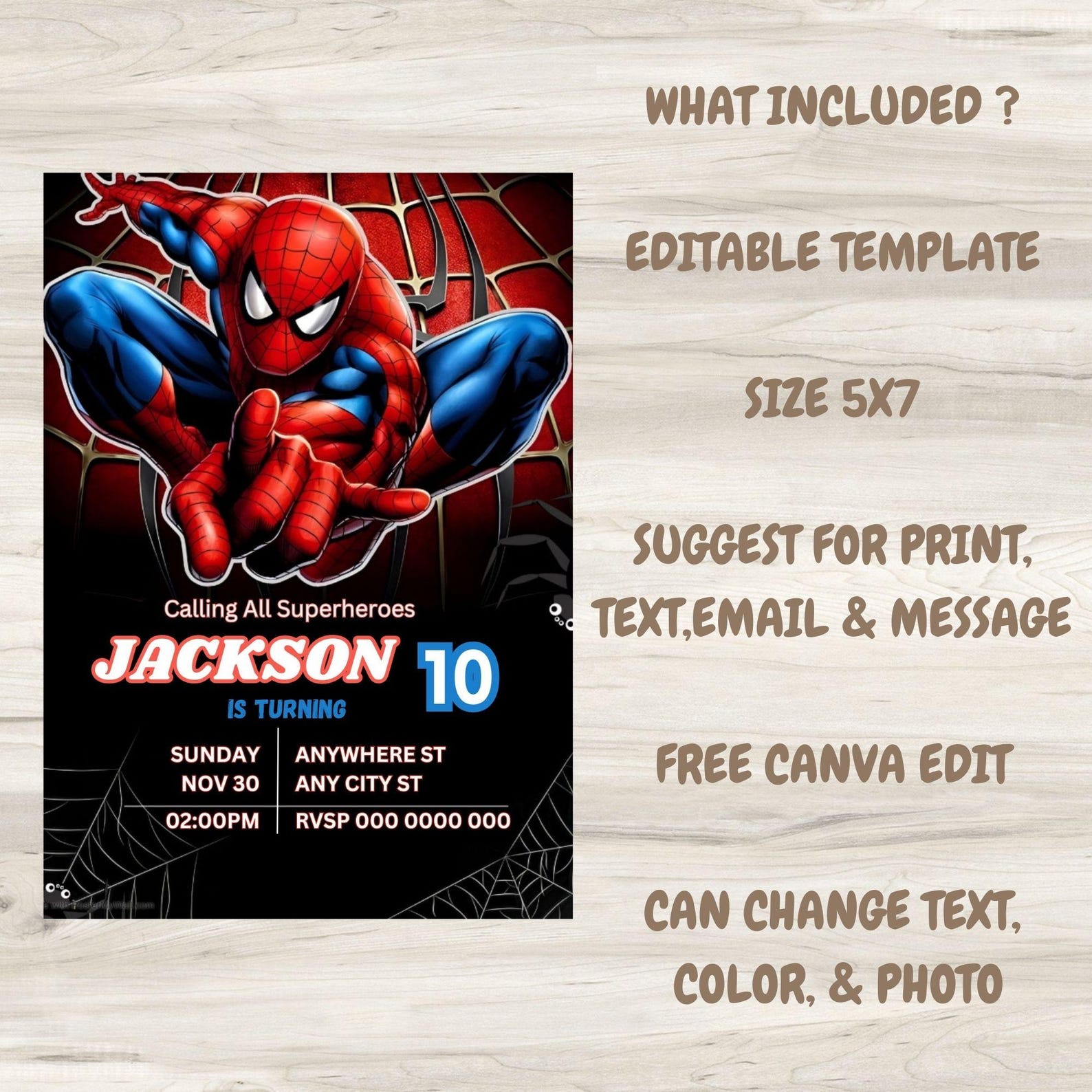 Editable Spiderman Birthday Invitation Template / Spiderman Birthday ...