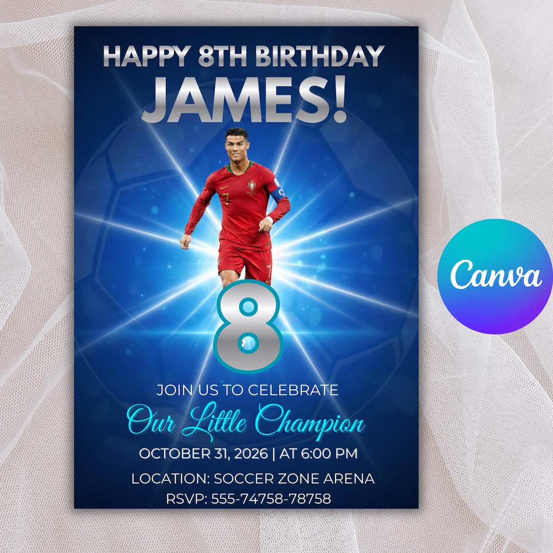 Ronaldo Birthday Invitation | Soccer Party Invite | Editable Canva ...