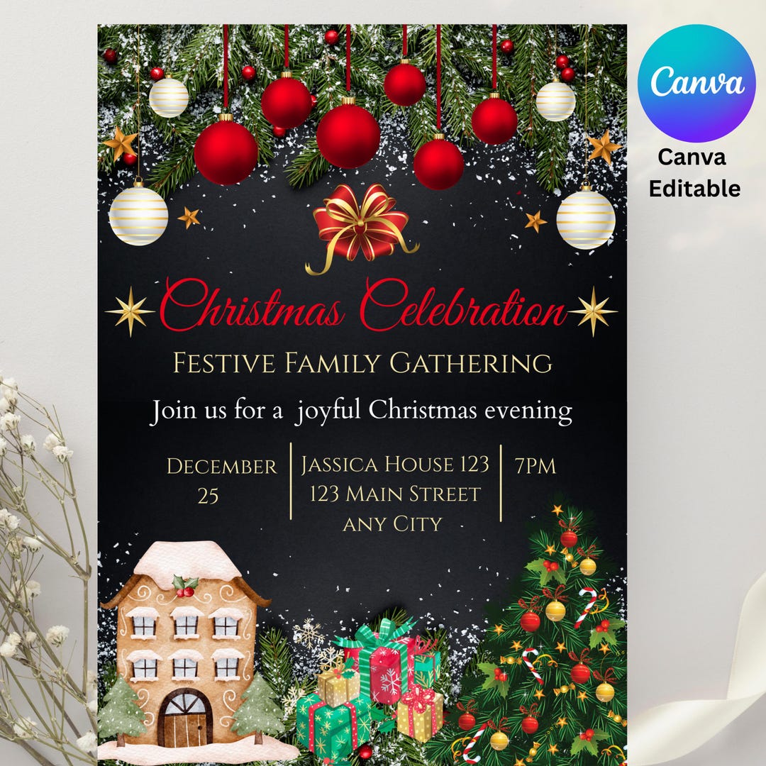Christmas Party Invitation Template | Editable Canva Holiday Invite ...