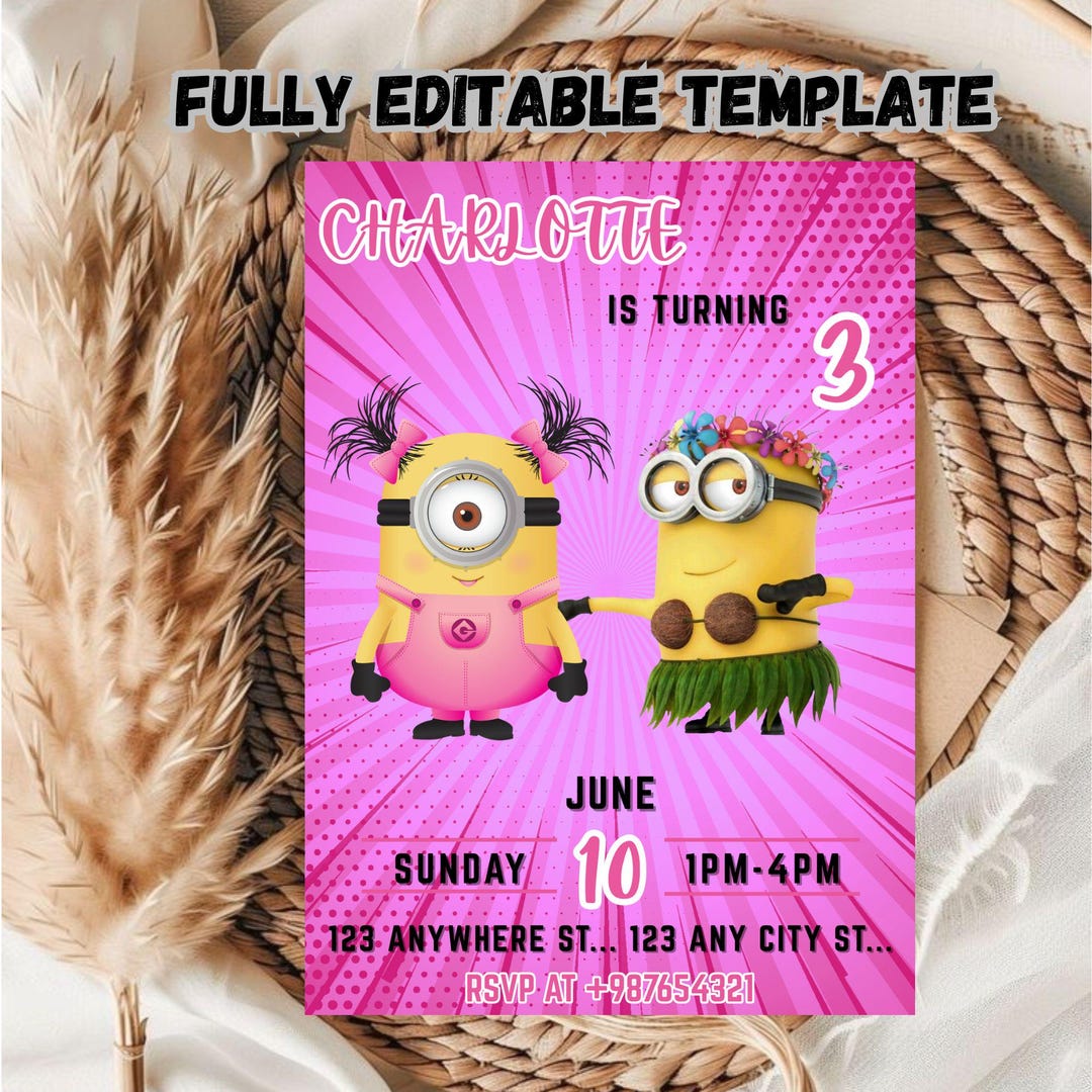 Editable Girl Minion Birthday Invitation Template / Minion Birthday ...