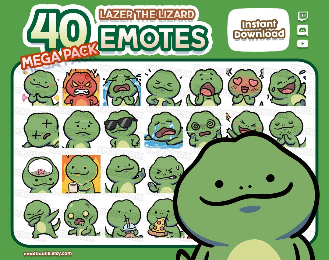 Lizard Emotes Pack (40) | Twitch, Discord, Youtube (PNG, Digital ...