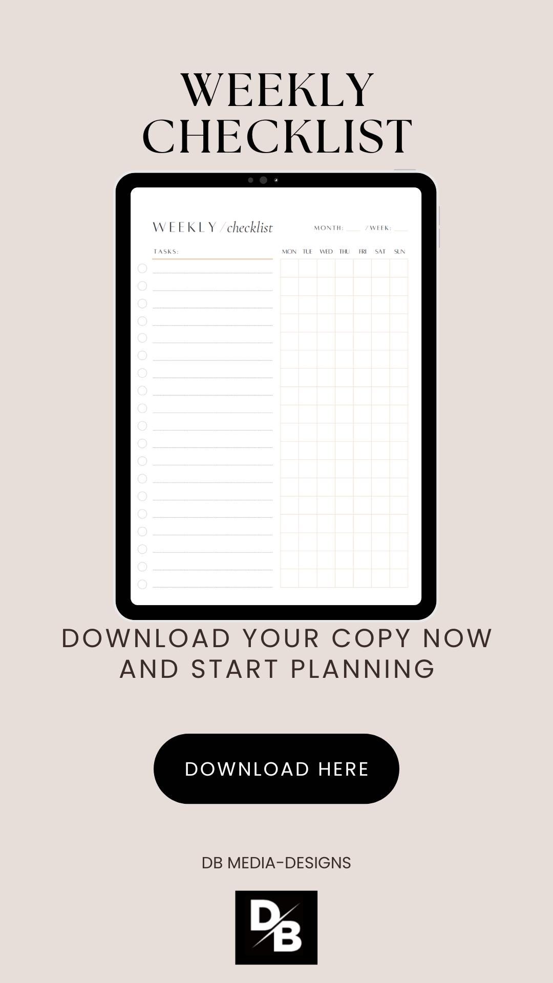 Weekly Checklist Planner Template Pdf Plans Weekly - Etsy