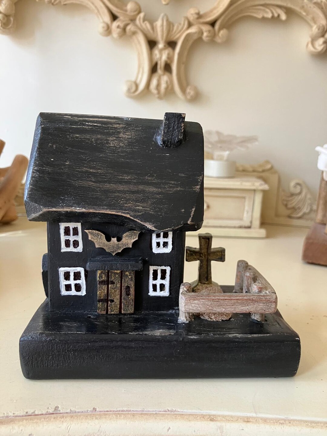 Handcrafted Driftwood Gothic House With Cross Gravestone - Welsh Shore ...
