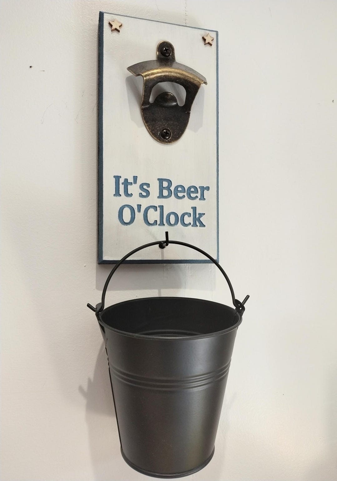 Handmade Wooden Wall Mounted Bottle Opener With Bucket Catcher, Father ...
