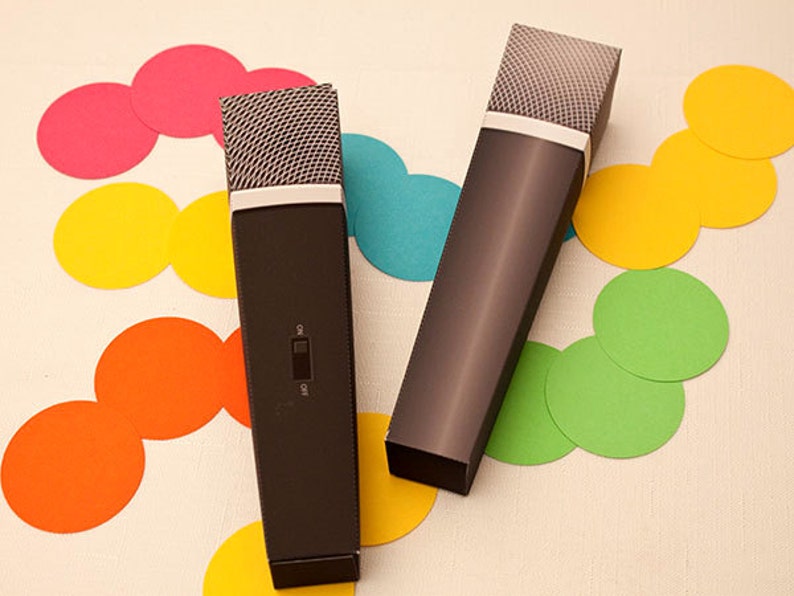 Microphone Favor Box - Black : Print at Home Full-color Template ...