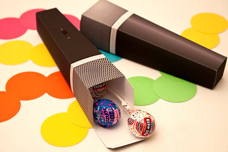 Microphone Favor Box - Black : Print at Home Full-color Template ...