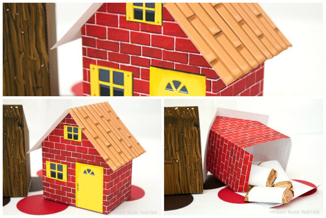 Three Little Pigs Brick Stick and Straw House Favor Box Set : - Etsy